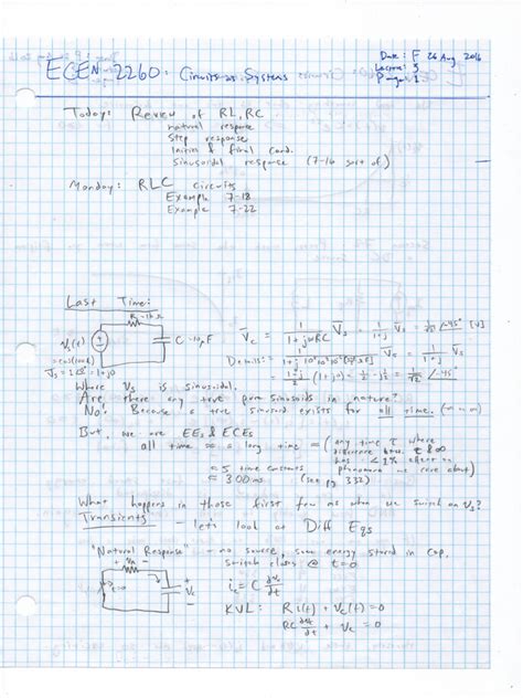 Ecen2260 Lecture03 Notes Rc And Rl Transients Pdf