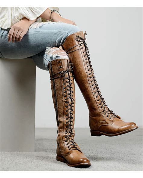 Bed Stu Womens Della Tall Lace Up Boots Round Toe Tan Tall Lace Up Boots Boots Women