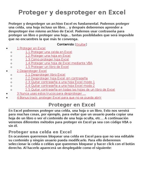 Proteger Y Desproteger En Excel Pdf Microsoft Excel Contraseña