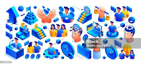 사업 동기 부여 아이소메트릭 아이콘 세트와 3차원 배너 디자인의 벡터 그림 등측투영법에 대한 스톡 벡터 아트 및 기타 이미지 등측투영법 성장 개념 직업 Istock