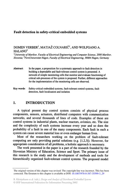 Pdf Fault Detection In Safety Critical Embedded Systems