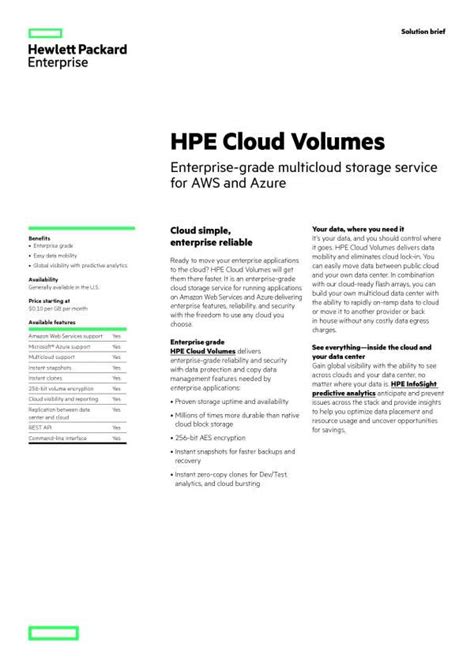 Hpe Cloud Volumes Enterprise Grade Multicloud Storage Service For Aws And Azure Solution Brief