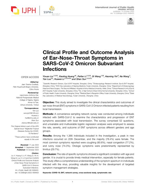 Pdf Clinical Profile And Outcome Analysis Of Ear Nose Throat Symptoms In Sars Cov 2 Omicron