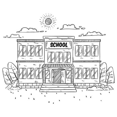 Old School Building Drawing