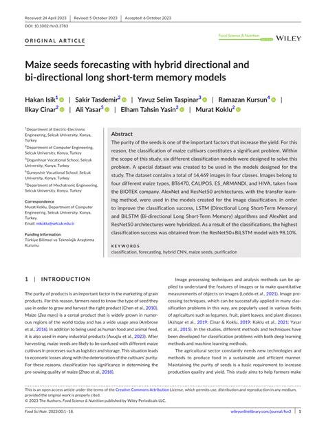 Pdf Maize Seeds Forecasting With Hybrid Directional And Bi‐directional Long Short‐term Memory