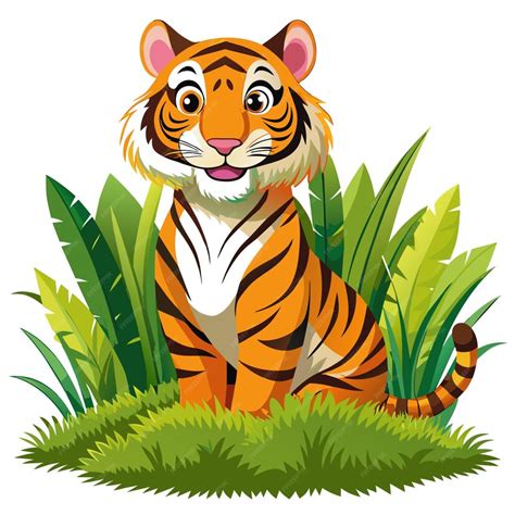 Premium Vector A Tiger In The Grass With A White Background