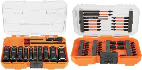 Klein Tools 65239 20 Piece Flip Socket Set With 33801 40 Piece Impact Driver Bit Set And Case