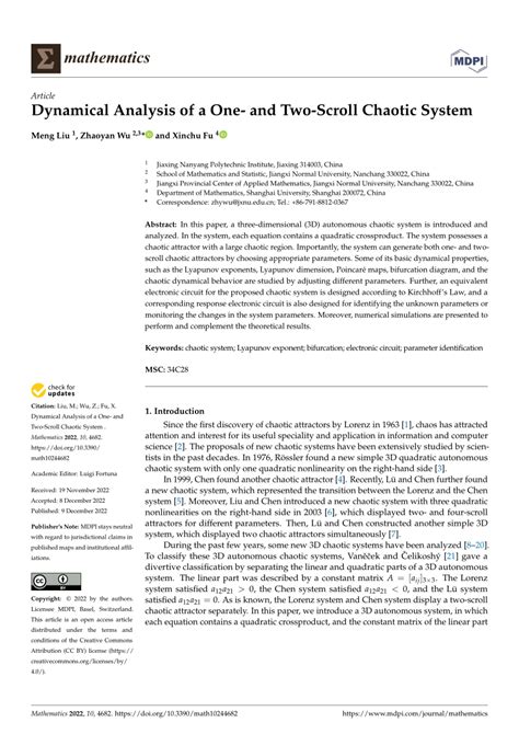 Pdf Dynamical Analysis Of A One And Two Scroll Chaotic System