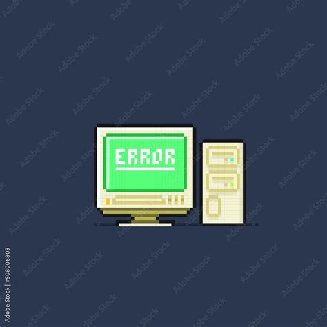 Computer With Error Screen In Pixel Art Style Stock Vector Pixel Art