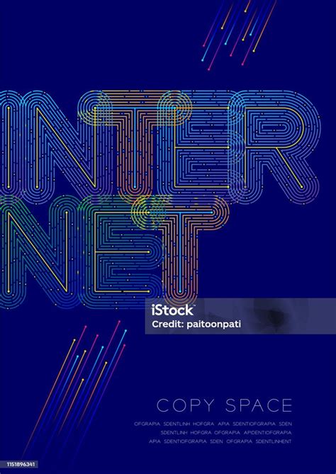 인터넷 큰 텍스트 점과 대시 라인 패턴 레이어 오버레이 포스터 배너 또는 전단지 템플릿 레이아웃 디자인 그림 복사 공간 파란색 배경에 고립 벡터 Eps10 0명에 대한 스톡