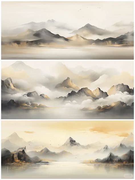 东方美学 极简山水 新中式国风山水风景插画 花瓣网