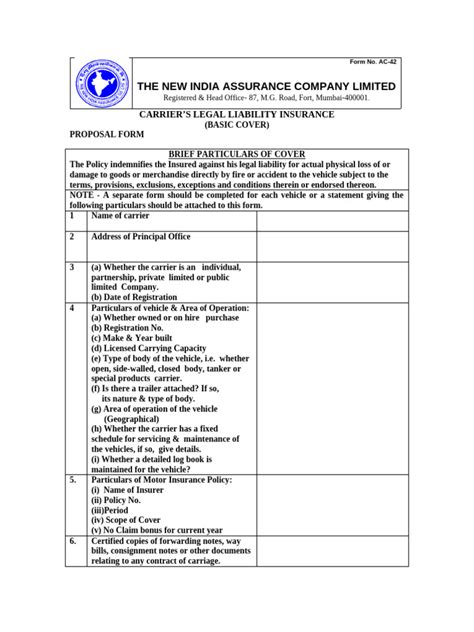 Carriers Liability Proposal Pdf Insurance Bill Of Lading