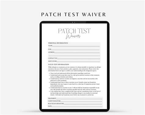 Editable Patch Test Waiver Form Canva Template For Skin Sensitivity