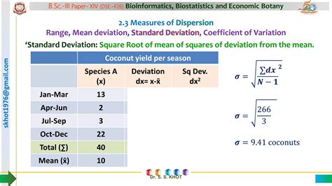 7 Biostatistics Dispersion Range Mean Dev Std Dev Cv For Ungrouped Data Ppt