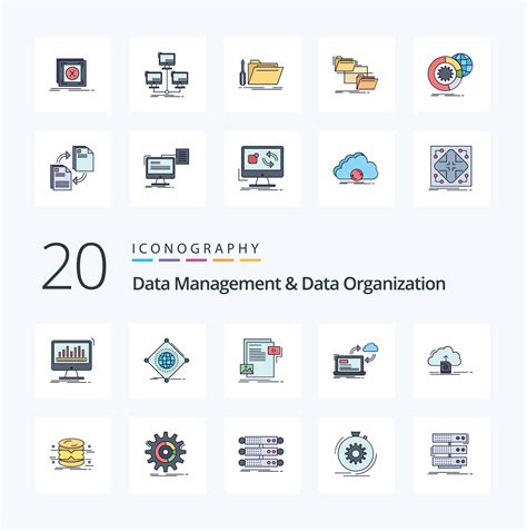20 Data Management And Data Organization Line Filled Color Icon Pack Like Data Sync Of Website