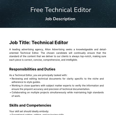 Free Technical Editor Job Description Template To Edit Online