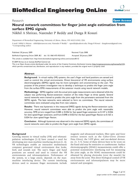 Pdf Neural Network Committees For Finger Joint Angle Estimation From Surface Emg Signals