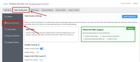 Table Rendering Settings In Ninja Tables