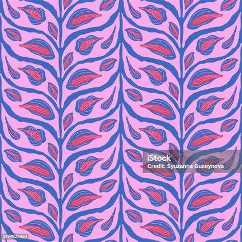 나뭇잎은 꼰 이음새가 없는 패턴입니다 Hosta 식물 활기찬 끝없는 배경 표면 패턴 디자인 도파민 디자인 모티프 벡터 손으로 그린 그림입니다 가리기에 대한 스톡 벡터 아트