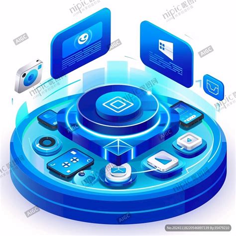 Ai创作图3d立体科技感图标 蓝色科技插画 科技感图标 多媒体插画 科技原创插画 软件科技网络科技 蓝色网络科技工作 微立体图标 科技图文标