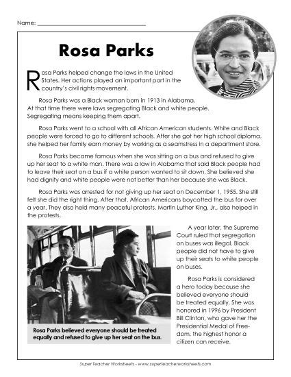 Rosa Parks Biography Printable Reading Comp Rosaparks 4 Pdf Worksheet