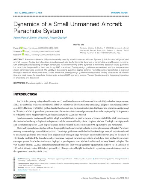 Pdf Dynamics Of A Small Unmanned Aircraft Parachute System