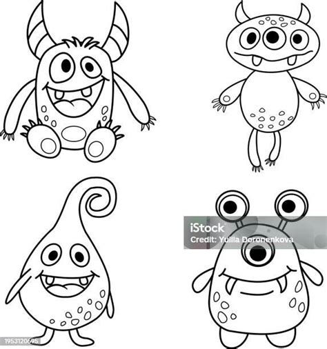 색칠 공부를 위한 귀여운 몬스터 세트입니다 흰색 배경에 괴물의 벡터 일러스트 0명에 대한 스톡 벡터 아트 및 기타 이미지 0명 가공의 인물 감정 Istock