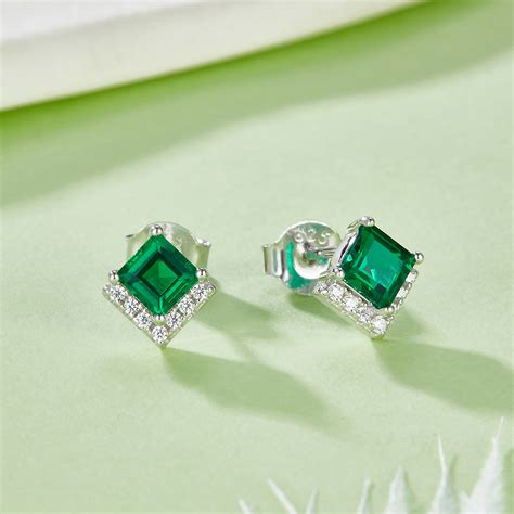 Princess Fang Nudified Emerald S925 Silver Plated White Gold Earrings