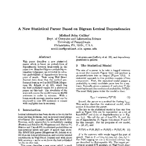 A New Statistical Parser Based On Bigram Lexical Dependencies Acl Anthology