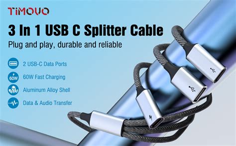 Amazon Com Timovo Usb C Splitter Adapter Y Cable Usb C Male To Usb C Female Usb A Female