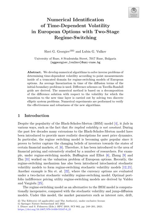 Pdf Numerical Identification Of Time Dependent Volatility In European