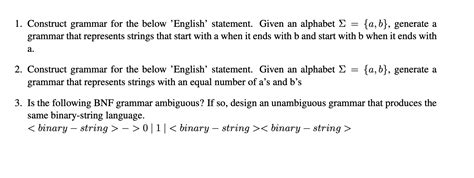 Solved 1 Construct Grammar For The Below English Chegg Com