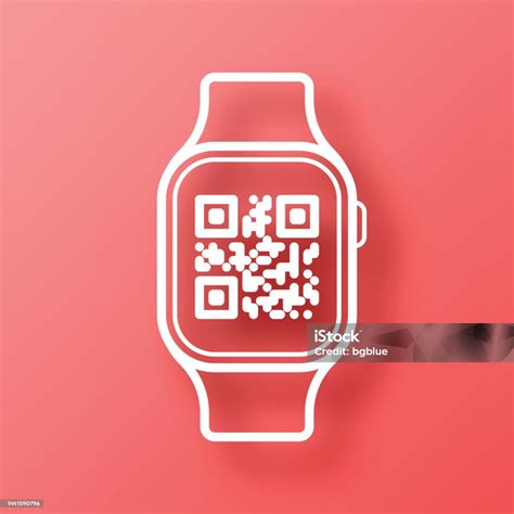 Qr 코드가있는 스마트 워치 그림자가 있는 빨간색 배경의 아이콘 3차원 형태에 대한 스톡 벡터 아트 및 기타 이미지 3차원