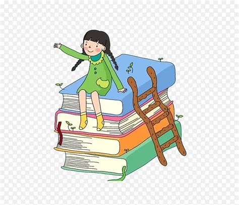 手绘坐在书本上的小女孩PNG图片素材下载 图片编号qjjxbkpq 免抠素材网