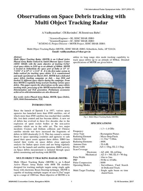 Observations On Space Debris Tracking With Multi Object Tracking Radar Pdf Space Debris Radar