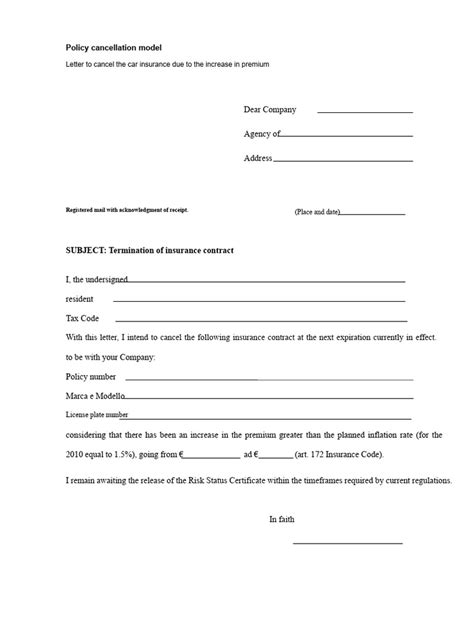 Car Insurance Cancellation Letter Template Pdf