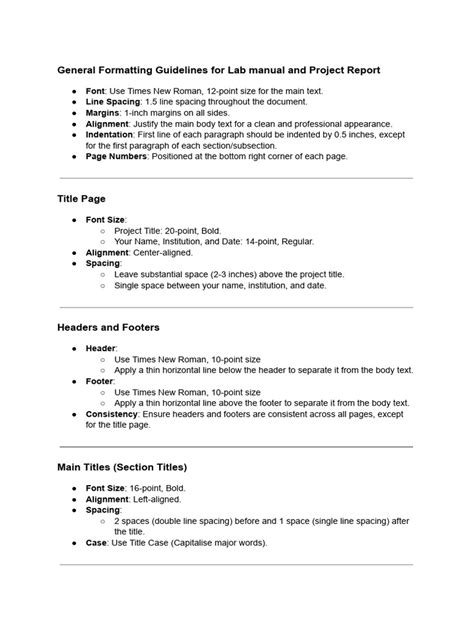 General Formatting Guidelines For Lab Manual And Project Report Pdf