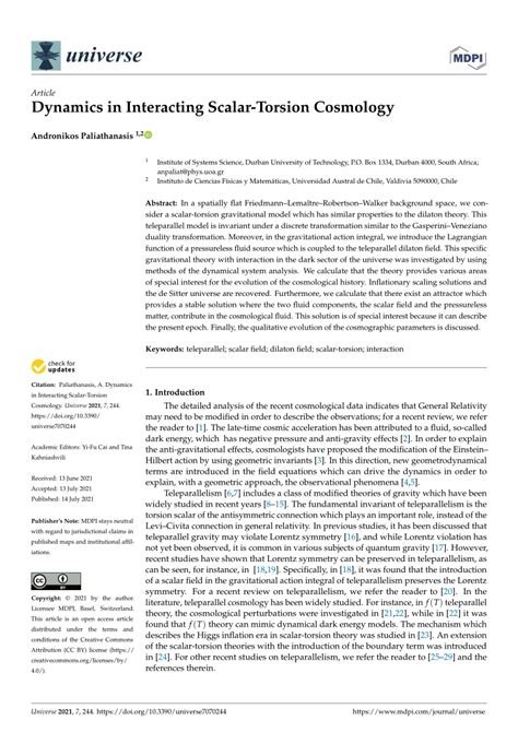 Pdf Dynamics In Interacting Scalar Torsion Cosmology