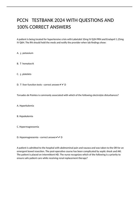 pccn testbank 2024 with questions and 100 correct answers pccn