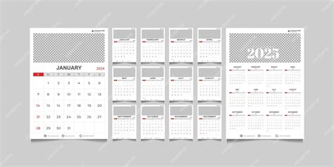 2024 년 및 2025 년 달력 템플릿 프리미엄 벡터