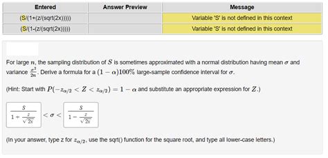 Solved Entered Answer Preview Message Variable S Is Not Chegg