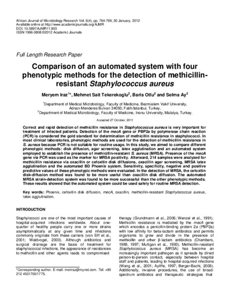 Pdf Comparison Of An Automated System With Four Phenotypic Methods For The Detection Of