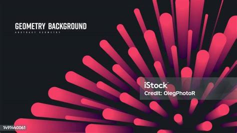 다양한 크기의 둥근 분홍색 그라데이션 음파가 있는 벡터 추상적인 배경 기하학적 모양이 3d를 혼합합니다 검은색에 대한 스톡 벡터