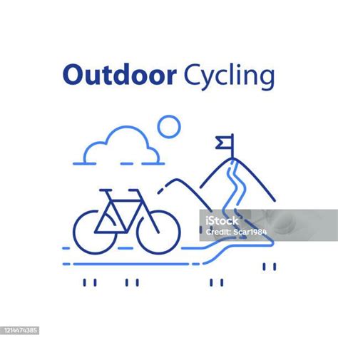 야외 사이클링 컨셉 승마 자전거 여행 자연 관광 여름 투어 오르막 길 산악 자전거 아이콘에 대한 스톡 벡터 아트 및 기타 이미지