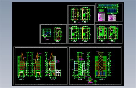 某商业街塔楼建筑施工图 Autocad 2000 模型图纸下载 懒石网