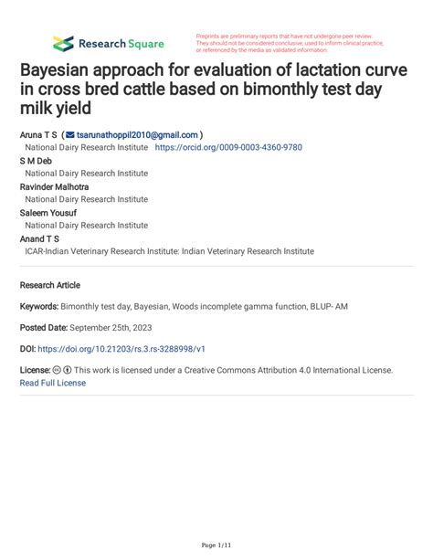 Pdf Bayesian Approach For Evaluation Of Lactation Curve In Cross Bred