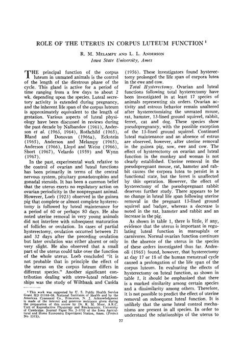 Pdf Role Of The Uterus In Corpus Luteum Function