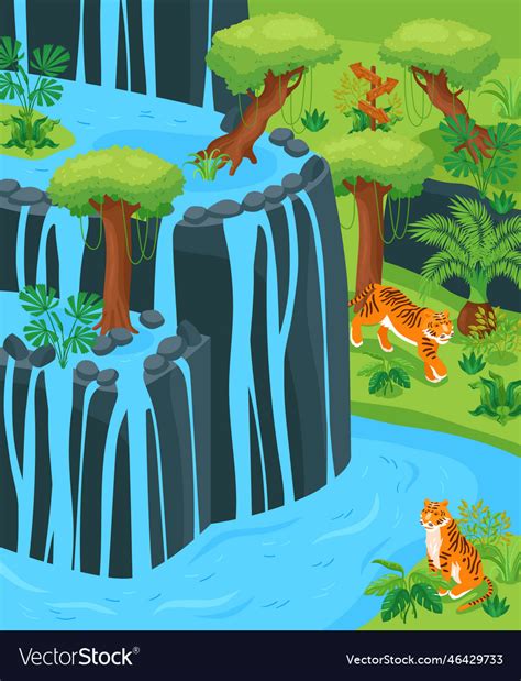 Waterfall Isometric Background Royalty Free Vector Image