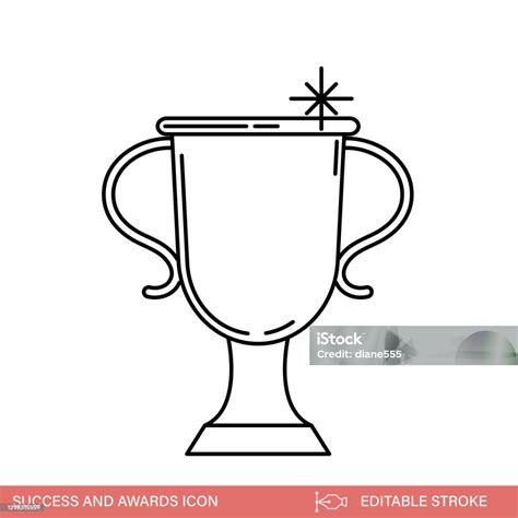 트로피 성공 및 편집 가능한 스트로크와 얇은 라인 아이콘을 수상 검은색에 대한 스톡 벡터 아트 및 기타 이미지 검은색 드로잉 등고선 Istock