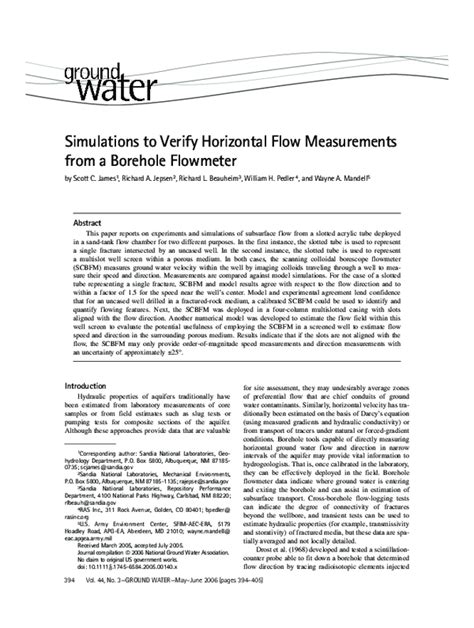 Pdf Simulations To Verify Horizontal Flow Measurements From A Borehole Flowmeter